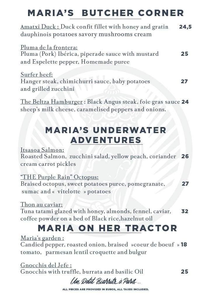 Menu Restaurant Paris 10 | Maria Belza
