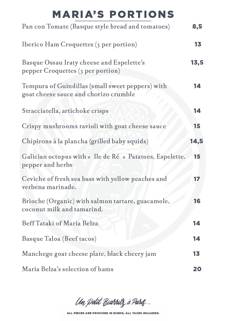 Menu Restaurant Paris 10 | Maria Belza
