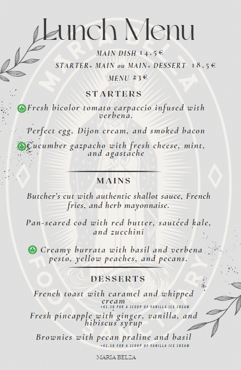 Menu Restaurant Paris 10 | Maria Belza